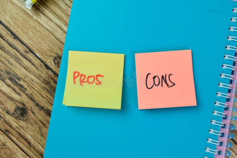 Concept Of Pros Or Cons Write On Sticky Notes Isolated On Wooden Table