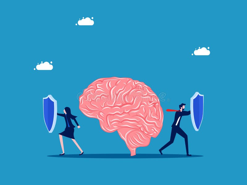 Concept Protection. Business Team Holding a Shield To Protect the Brain ...