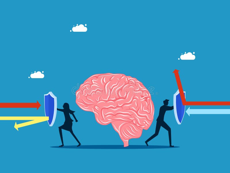 Concept Protection. Business Team Holding a Shield To Protect the Brain ...