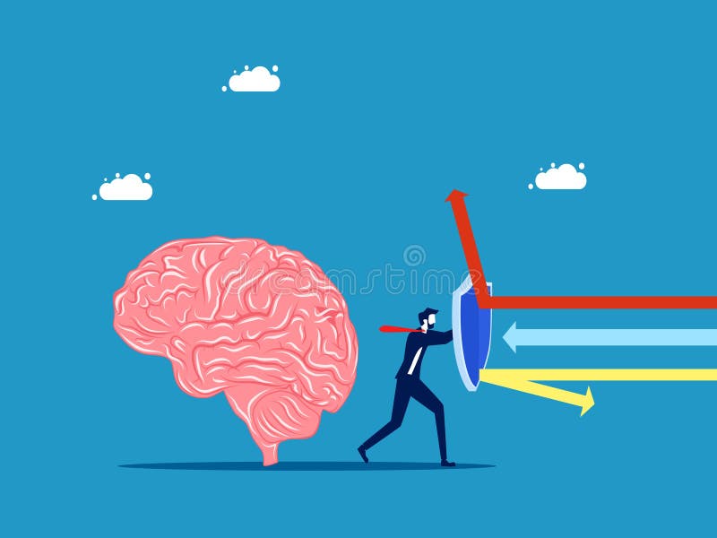 Concept Protection. Businessman Holding a Shield To Protect the Brain ...