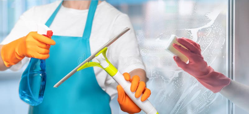 The Concept of Window Cleaning Services Stock Photo - Image of blurred ...