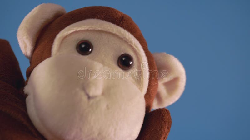 Soft Puppet Toy on Hand on Blue Background. Concept of Puppet Show ...