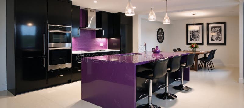 Purplethemed Kitchen Interior Design Stock Illustration - Illustration ...