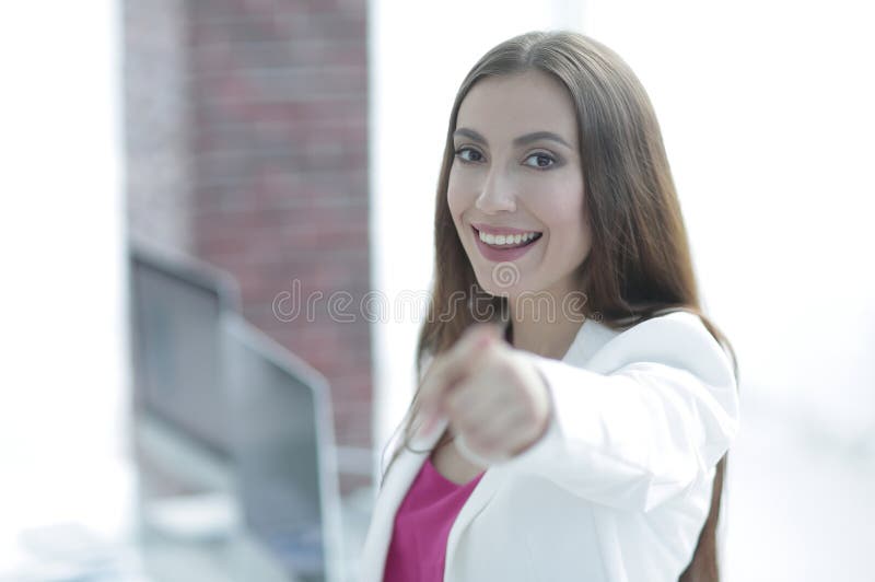 Confident Business Woman Pointing Finger Forward Stock Photo - Image of ...