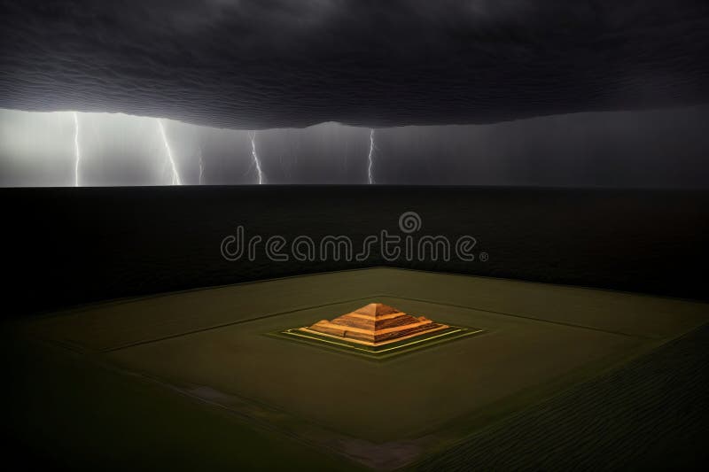 A Pyramid in the Middle of a Field Under a Storm. Generative AI Stock ...