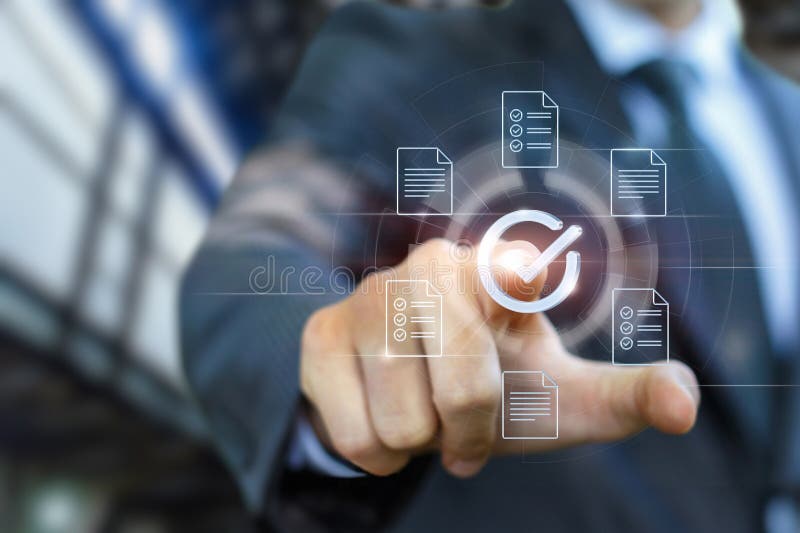 Concept of Quality Work on a Virtual Screen with Files Stock Image ...