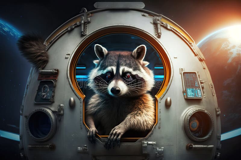 Raccoon in Space - Generative AI Stock Illustration - Illustration of ...