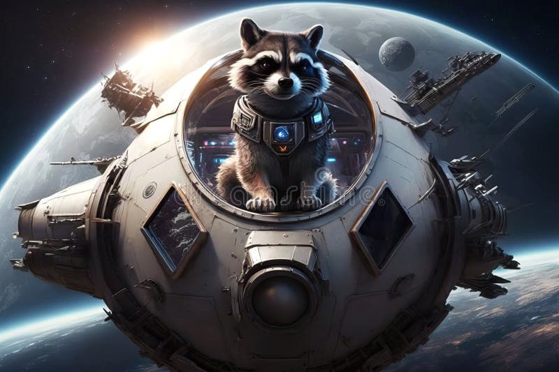 Raccoon in Space - Generative AI Stock Illustration - Illustration of ...