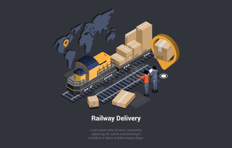 Concept of Railway Delivery Service. Train Loaded by Cardboard Boxes ...