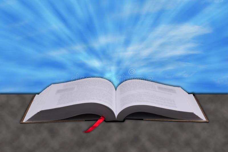 Concept of Rays from Heaven Shining Down on a Christian Bible Stock ...