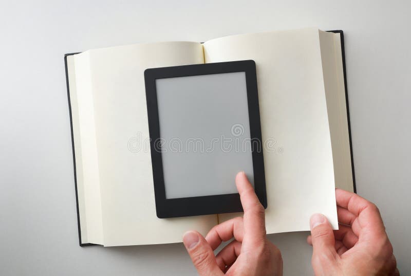 Concept of Reading in Electronic Book Compared To Paper Stock Image ...