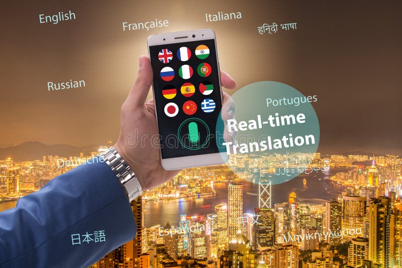 Concept of Real Time Translation with Smartphone App Stock Image ...
