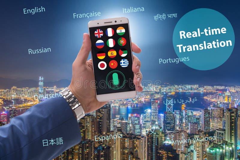Concept of Real Time Translation with Smartphone App Stock Photo ...