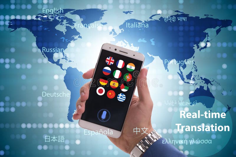 Concept of Real Time Translation with Smartphone App Stock Photo ...