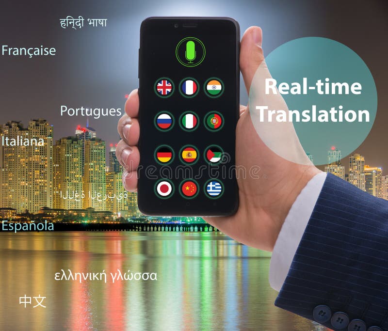 Concept of Real Time Translation with Smartphone App Stock Photo ...
