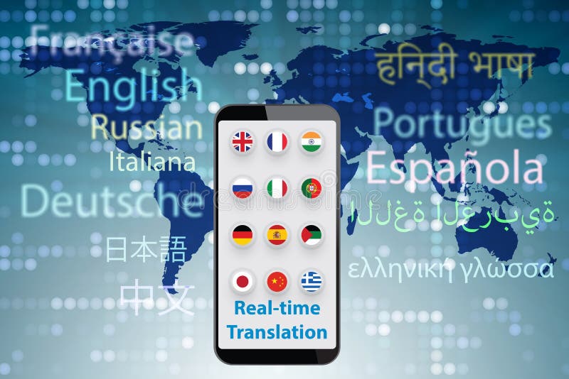 Concept of Real Time Translation with Smartphone App - 3d Render Stock ...