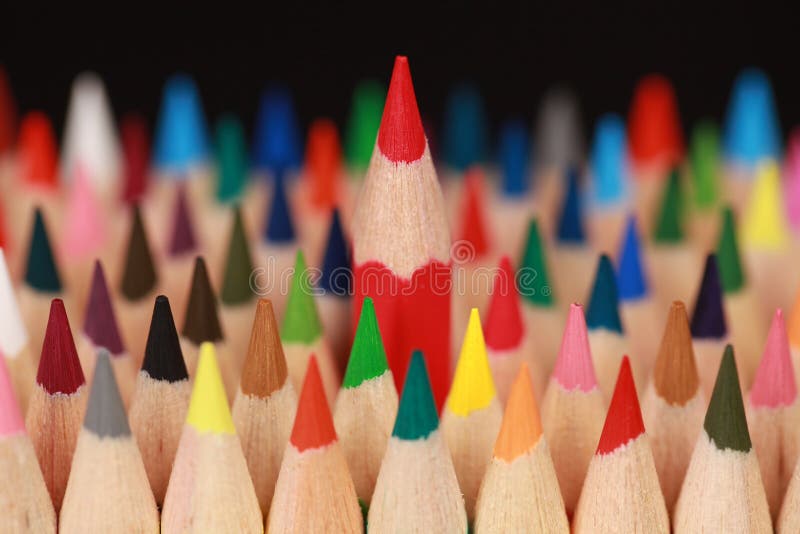 Concept Red Pencil Standing Out from the Crowd Stock Image - Image of ...