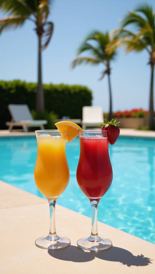 Refreshing Drinks by the Poolside during Summer Vacation Stock ...