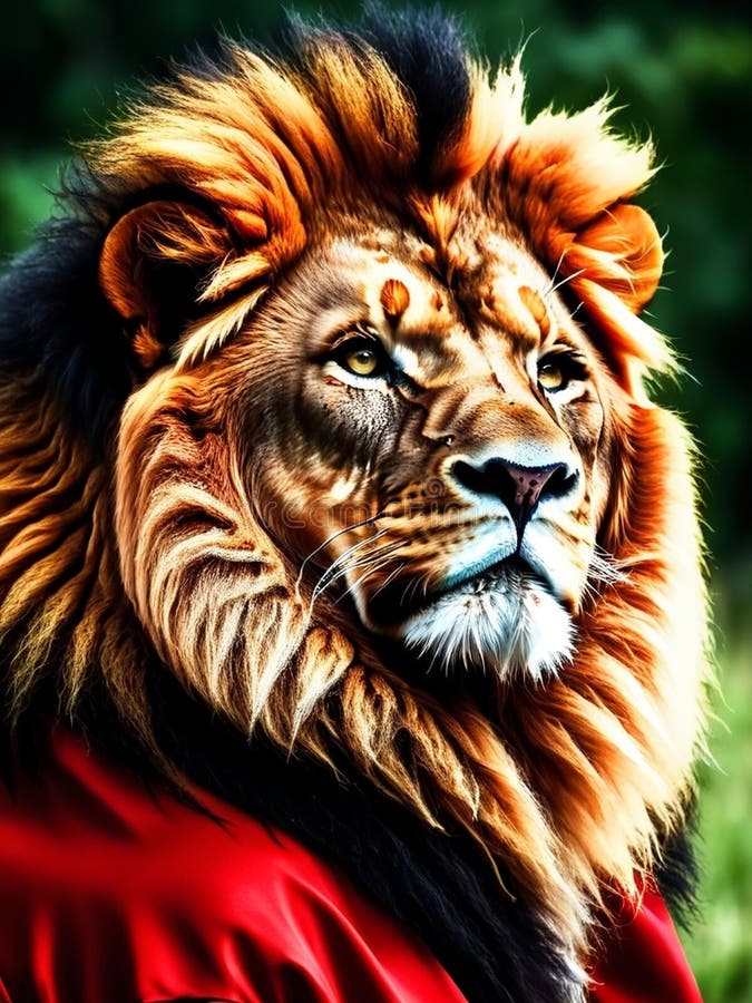 Regal Lion in a Red Outfit.AI Generated Stock Illustration ...
