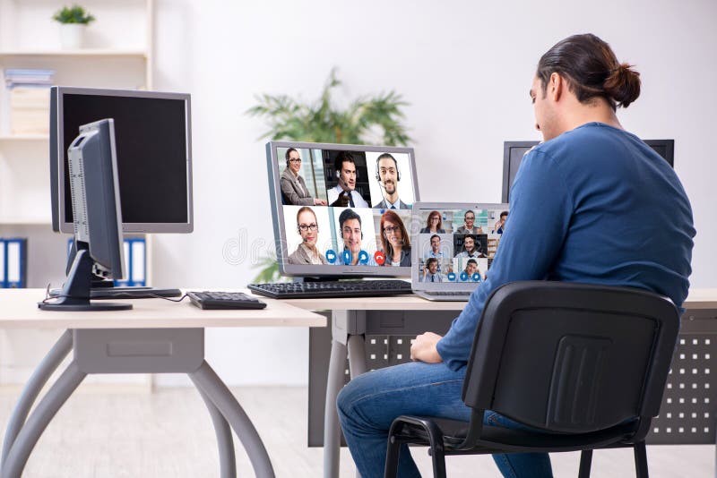 Concept of Remote Video Conferencing during Pandemic Stock Photo ...