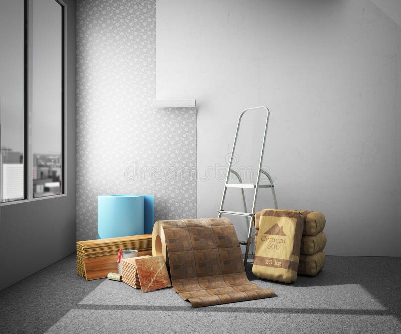 Concept of Repair Work Construction Materials Isolated on White Stock ...