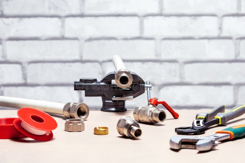 Concept of Repairing Water System. Various Type of Plumbing Tools Stock ...