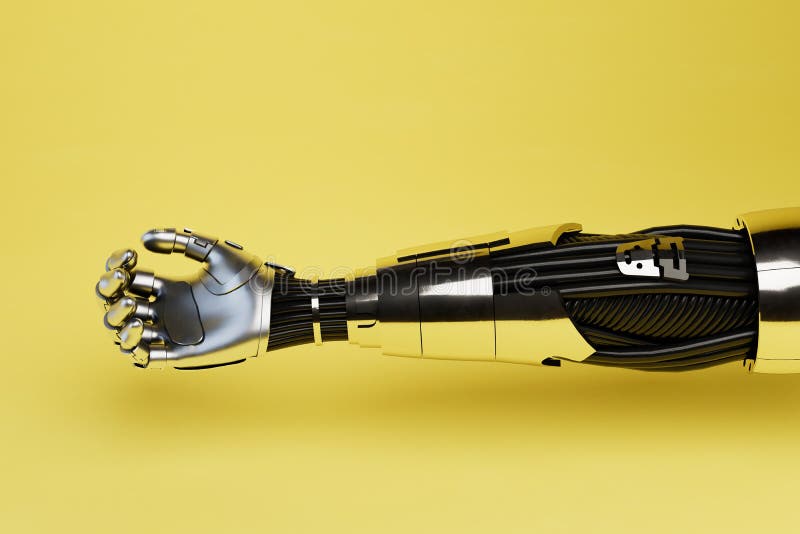 The Concept of Replacing the Arm with a Prosthesis. a Metal Robotic Arm ...