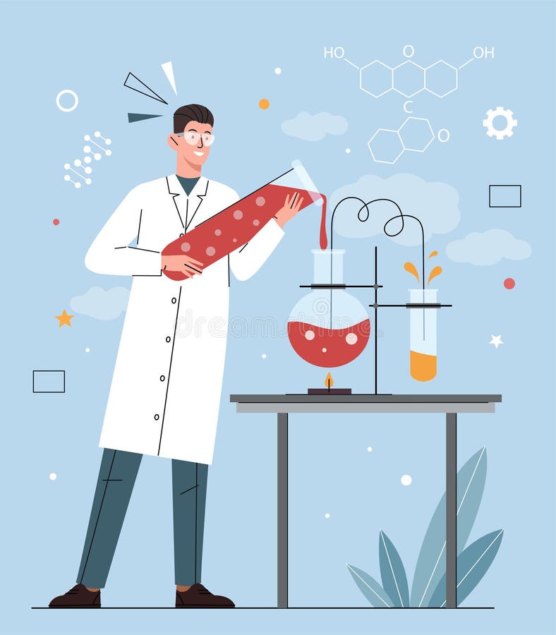 Concept of Research. Animated Scientist Conducting an Experiment in a ...