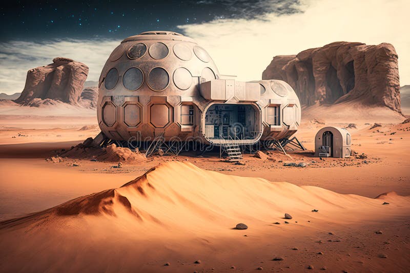 The Concept of a Residential Base on Mars. Stock Illustration ...