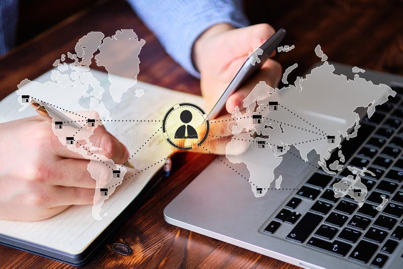 Concept of Retail Store Owner on World Map with Icons Stock Photo ...