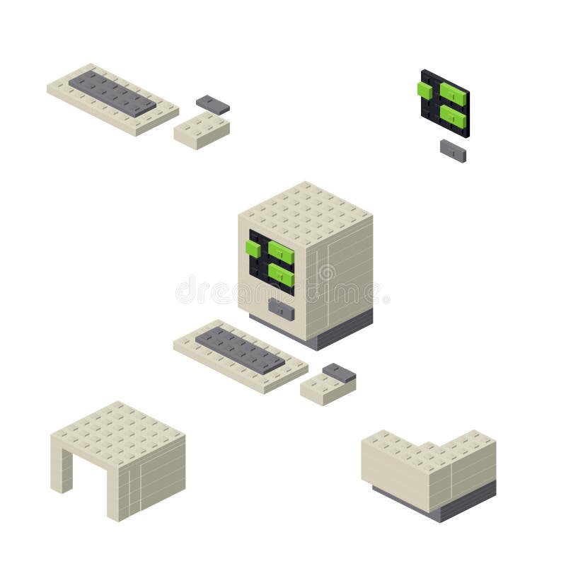 Concept with Retro Computer in Isometric Style for Printing and Design ...