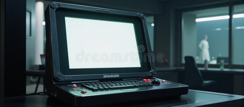 A Retrofuturistic Scifi Computer Terminal Awaits Interaction on a Blank ...