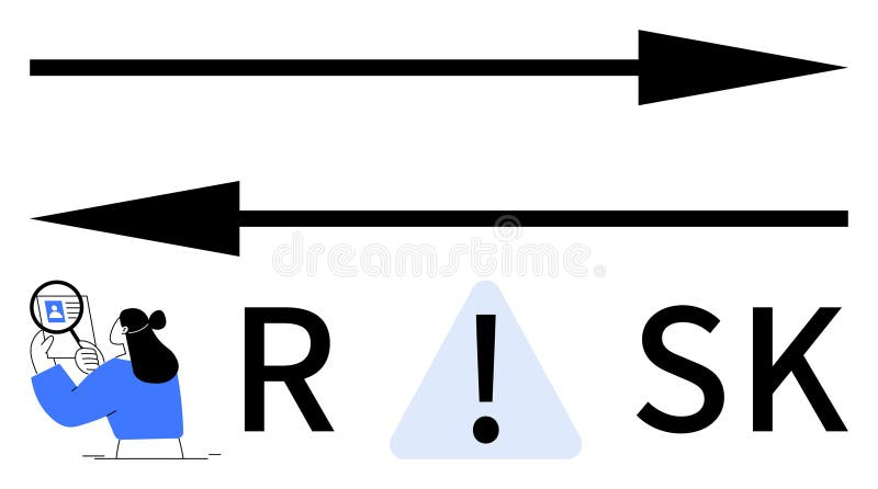 Concept of Risk Analysis with Arrows, Magnifying Glass and Exclamation ...