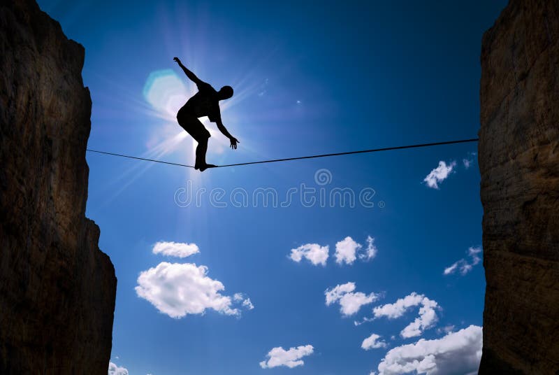 Concept of Risk Taking Man Balancing on the Rope Stock Photo - Image of ...