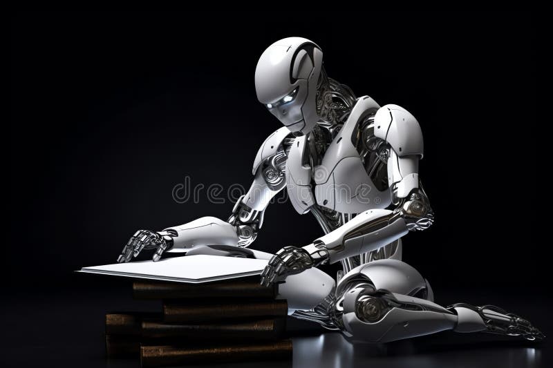 Robotic Cyborg Pressing, Robot is Sitting and Reading a Book ...