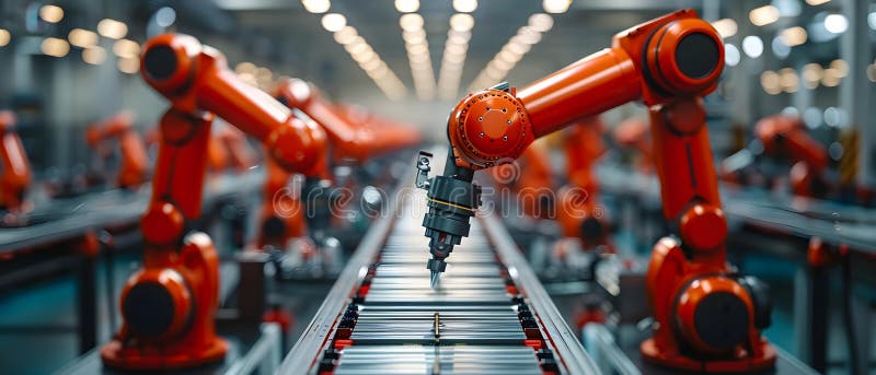 Harmony of Automation: Red Robotic Arms in Unison. Concept Robotics ...