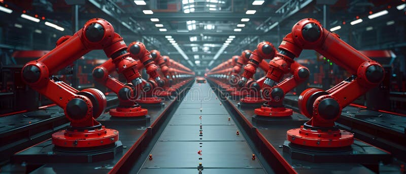 Symphony of Precision: Red Robotic Arms in Harmony. Concept Robotics ...
