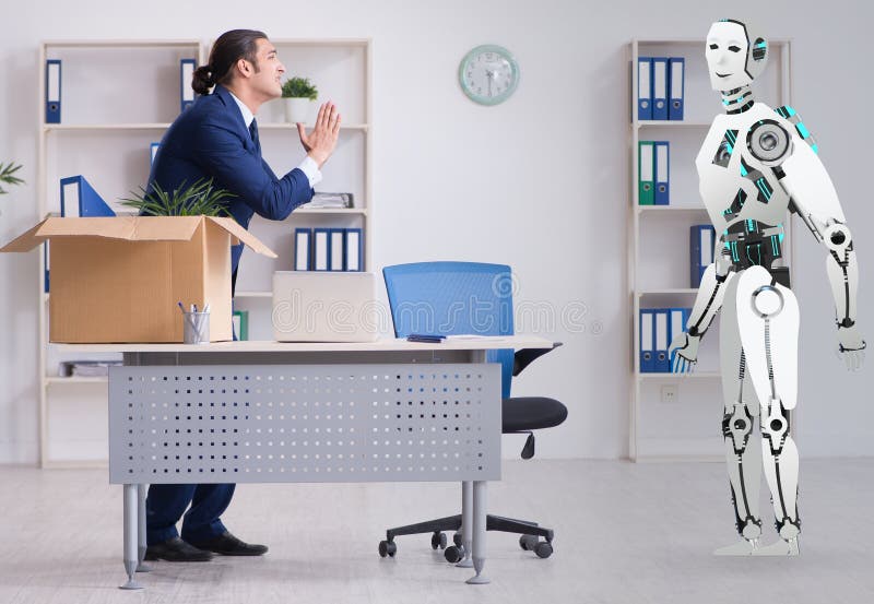Concept of Robots Replacing Humans in Offices Stock Illustration ...