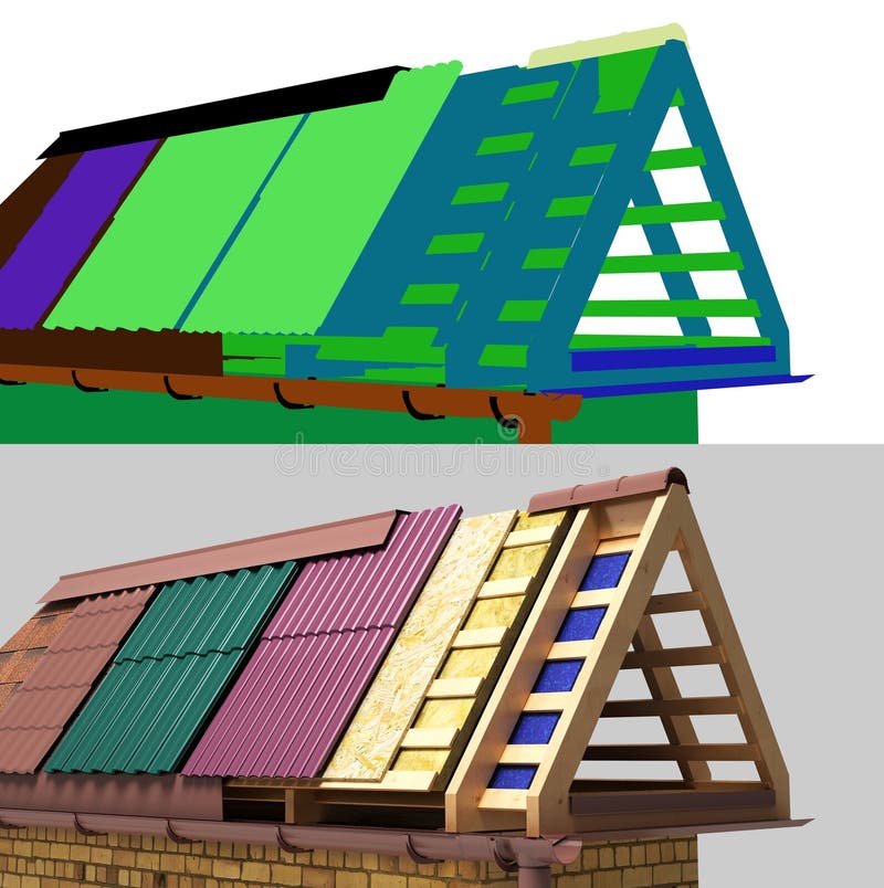 Concept Roof of the House Concept Different Types of Roofing on a ...