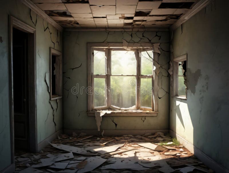 A Room with Broken Windows. Generative AI Stock Illustration ...