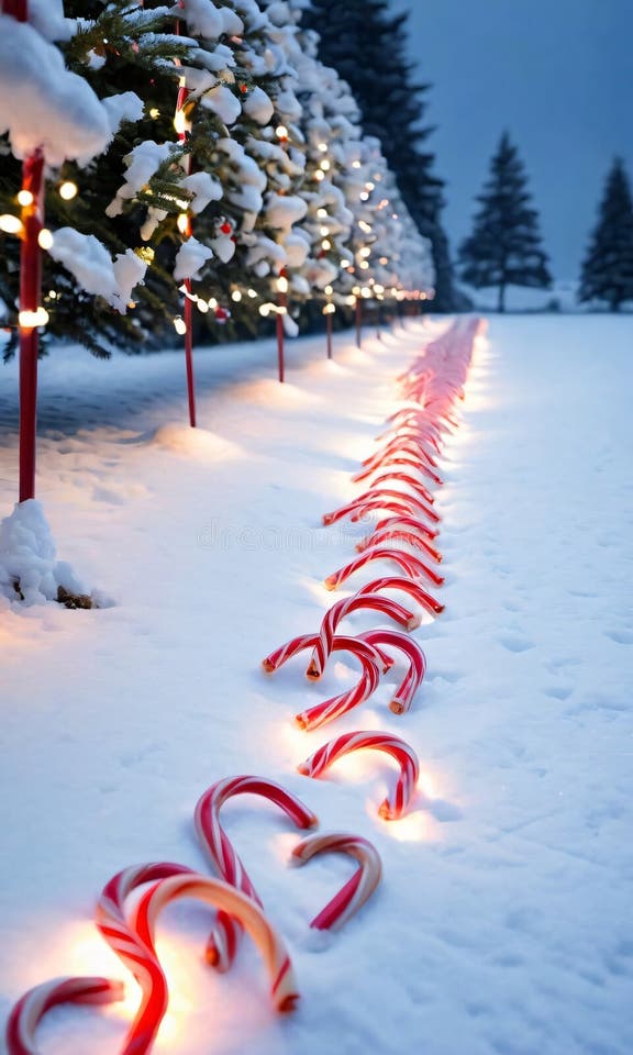 A Row of Candy Canes in the Snow. Generative AI Stock Image - Image of ...