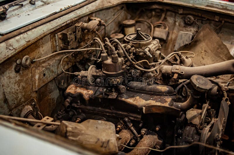 Concept: Rusty Old Car Engine Bay Stock Image - Image of service ...