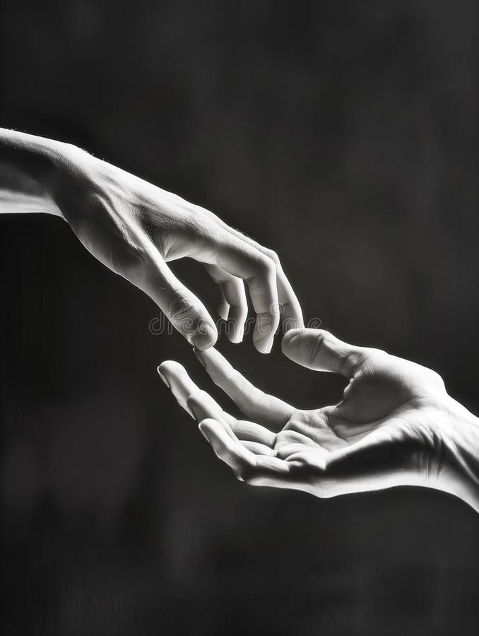Concept of Salvation. Black and White Image of the Hands of Two People ...
