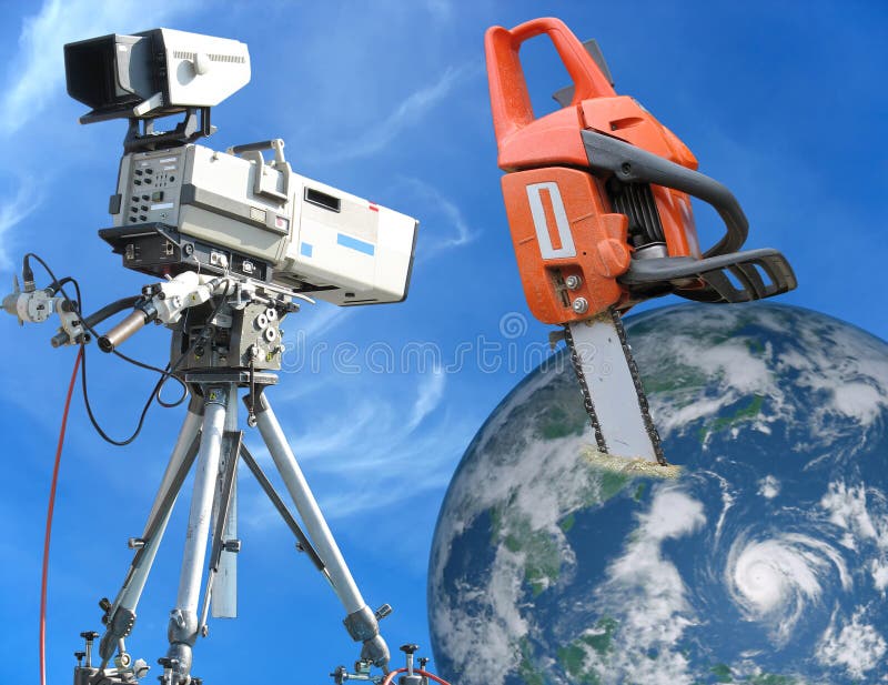 Concept Saw Cutting Earth Globe Under Camera View Stock Photo - Image ...