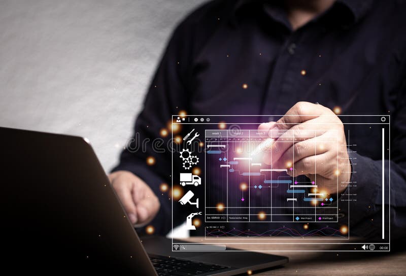 The Concept of Scheduling Management. Man Using Pen To Make a Virtual ...
