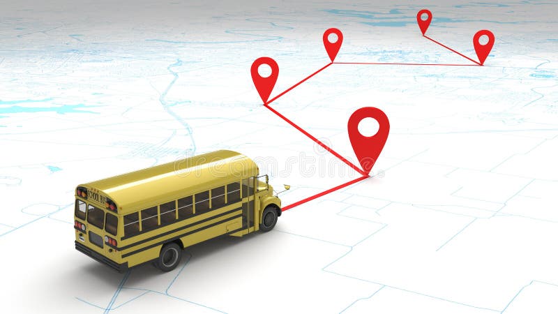 Concept School Bus Route on the Map Stock Illustration - Illustration ...