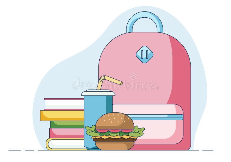 Concept of a School Lunch, Burger with Soda in Front of a Multi ...