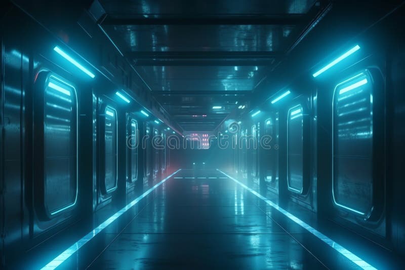 Science Fiction Interior Scene Scifi Corridor Render Scene with Neon ...
