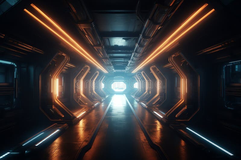 Science Fiction Interior Scene Scifi Corridor Render Scene with Neon ...