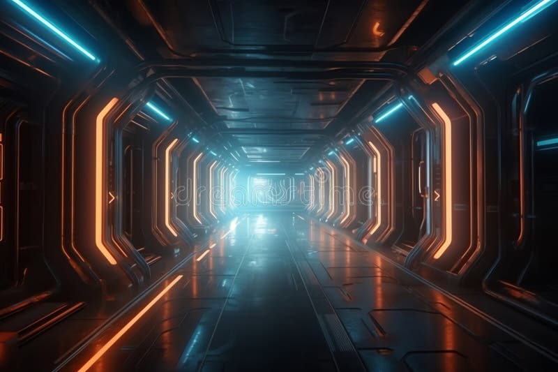 Science Fiction Interior Scene Scifi Corridor Render Scene with Neon ...